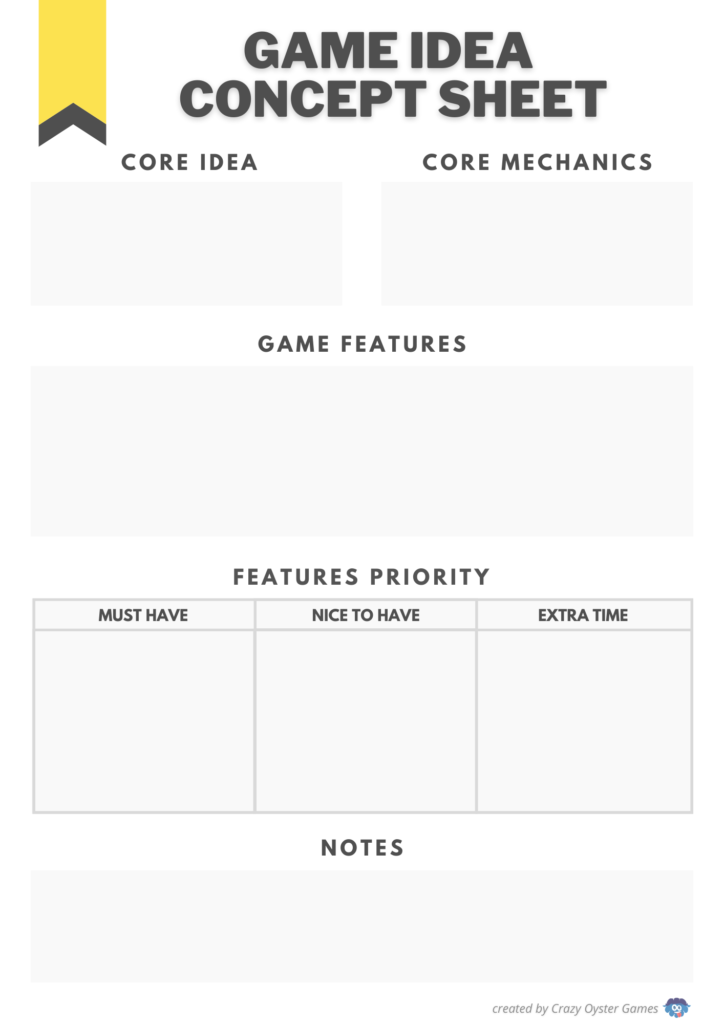 Game idea concept sheet [FREE] | Crazy Oyster Blog